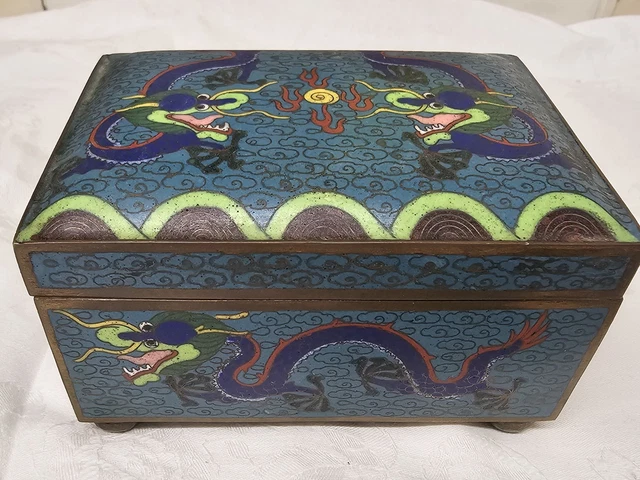 FINE ANTIQUE 19THC Qing Chinese Cloisonne Dragon Box - Superb ...