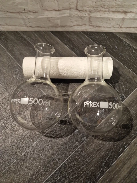 PYREX 500ML ROUND Bottom Flask Laboratory X 2 New #M £14.99 - PicClick UK