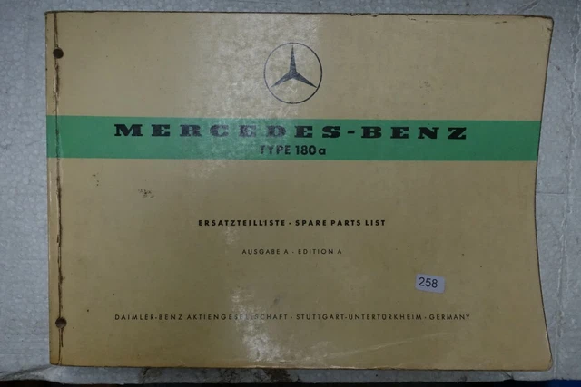 ERSATZTEILLISTE MERCEDES 180A W 120 Ponton Typ 180a Ersatzteilkatalog ...