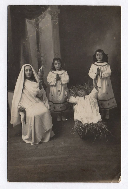 ANTIQUE PHOTO RELIGION Curiosity Jesus Nativity scene circa 1900 Angel ...