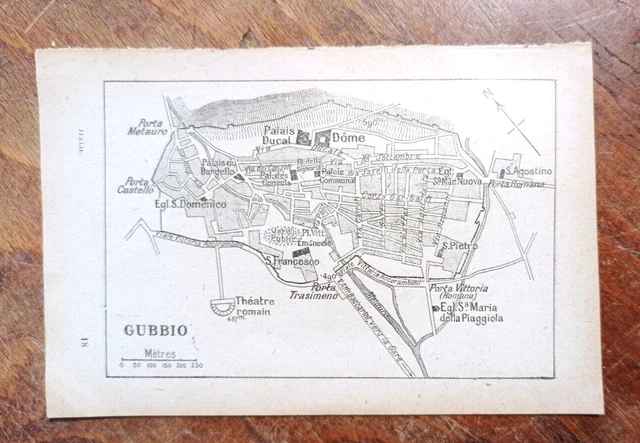 STAMPA ANTICA MAPPA stradario carta topografica ANTIQUE OLD MAP GUBBIO ...
