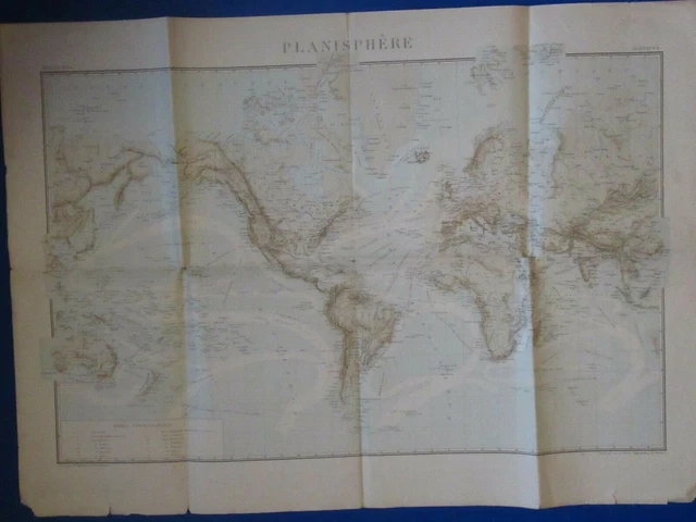 LANDKARTE PLANISPHÈRE MIT Telegraphieleitungen, Eisenbahnlinien, Schiffsrouten EUR 7,50 ...