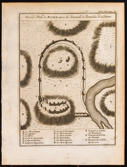 1747 - ANCIENT map, plan of Rome Romulus & tatius / ancient map Roma ...