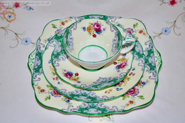 RARE TEA SET Foley Bone China Clotted Cream Cake Plate Trio Cup Shelley ...