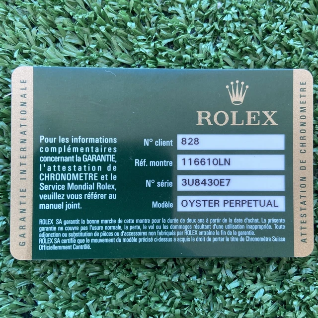 ROLEX SUBMARINER 116610LN Watch Guarantee Warranty Card with Blank Name ...