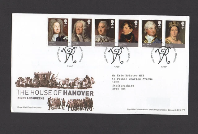 RARE! 2011 HOUSE OF HANOVER FDC addressed to ERIC BRISTOW MBE DARTS ...