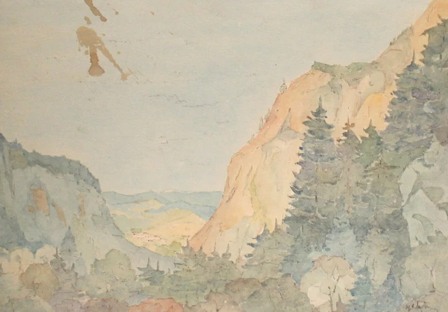 TABLEAU AQUARELLE PAYSAGE de montagne signé EUR 96,91 - PicClick FR