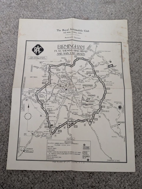 VINTAGE RAC CAR motoring map of Birmingham 1970s £3.49 - PicClick UK