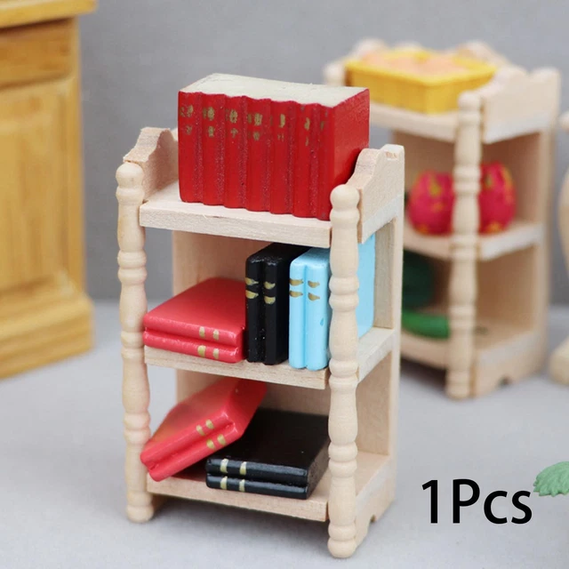 BIBLIOTHÈQUE MINIATURE À 3 niveaux 1:12, étagère de rangement en bois pour EUR 7,49 - PicClick FR