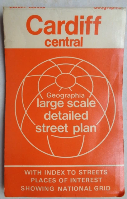 CARDIFF CENTRAL GEOGRAPHIA large scale detailed street plan etc free p ...