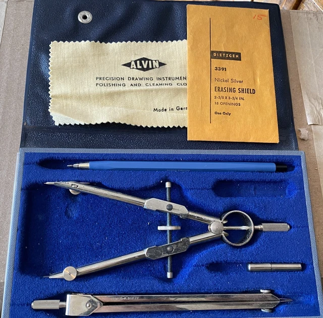 VINTAGE ALVIN COMPASS Precision Drawing Drafting Engineer Tools Germany ...