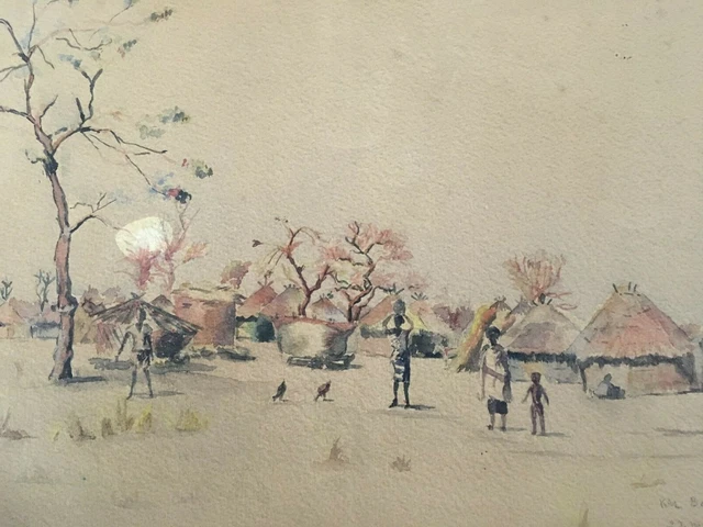 AQUARELLE ORIGINALE 1929 Village africain Afrique hutte signée datée Sénégal ? £52.23 - PicClick UK