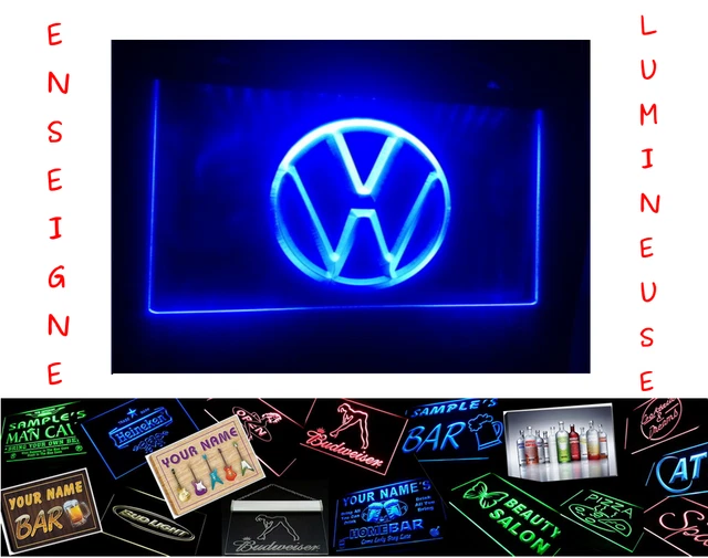 PANNEAU ENSEIGNE LUMINEUX Logo Vw Volkswagen Voiture Sign Pub Cafe Neon ...