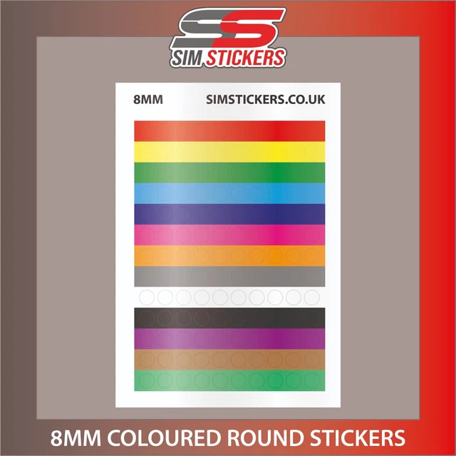 COLOURED FANATEC 8MM Round Stickers for Various Simulators Wheel/Button ...