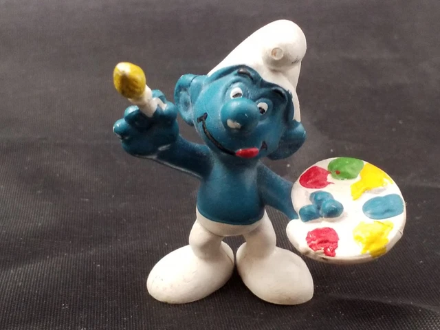 SMURFS ARTIST PAINTER Smurf Paint Brush Figure Vintage PVC Peyo ...