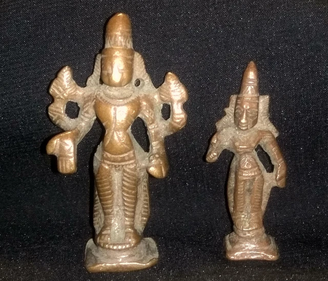 ANTIQUE TRADITIONAL INDIAN Copper Statue God Vishnu Lakshmi Narayan ...