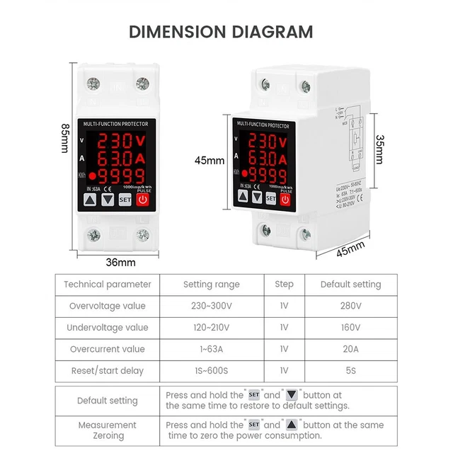 HOME INTELLIGENT COMPREHENSIVE Relay 63A 230V Over/Under Voltage ...