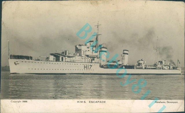 ROYAL NAVY DESTROYER HMS Escapade original WW2 era card Abraham ...