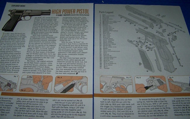 BROWNING 9MM HIGH Power Pistol ...Details/Exploded View (112Bb) £14.89 ...