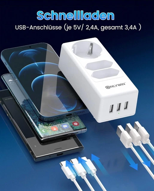 ONLYWIN DOPPELSTECKER FÜR Steckdose USB ,Mehrfachsteckdose, EUR 15,99 ...