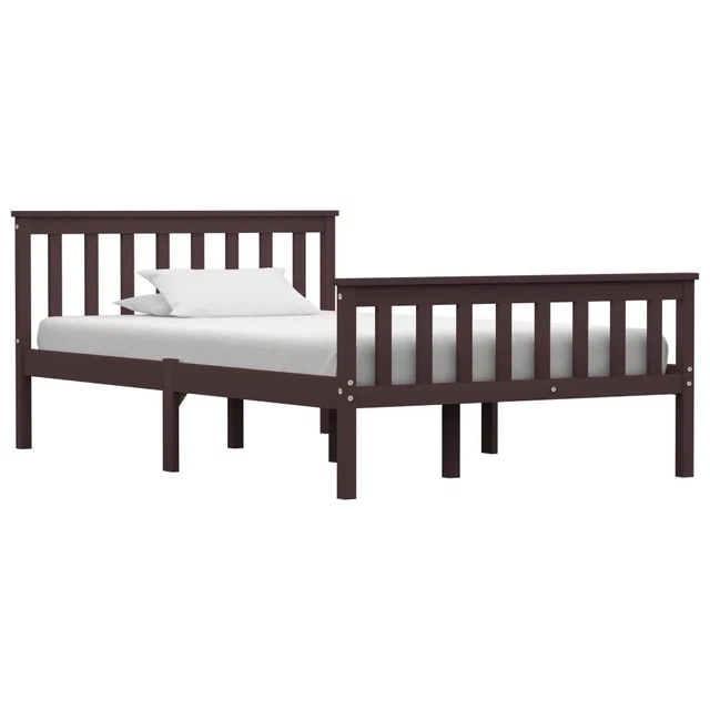 WALPLUS BED FRAME Dark Brown Solid Pinewood 120x200 cm Small Double Bed ...