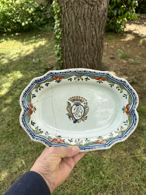 FAÏENCE RÉGIONALE ANCIENNE XVIII-XIXeme Plat Vaisselle Rouen Polychro ...