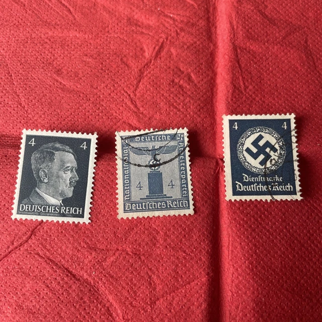 WW2 GERMAN EAGLE & Swastica & Hitler Heads 4Rpf Dark Blue Stamp ...