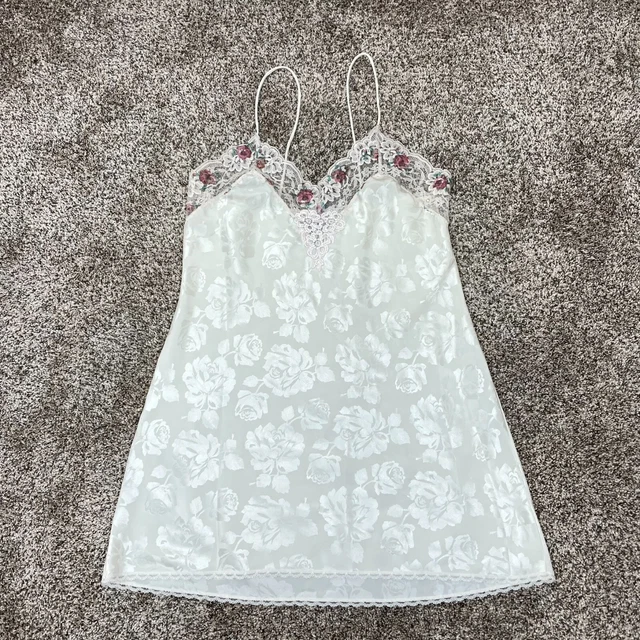 Vintage Val Mode Lingerie Size S Satin Slip Dress Lace Nightgown White