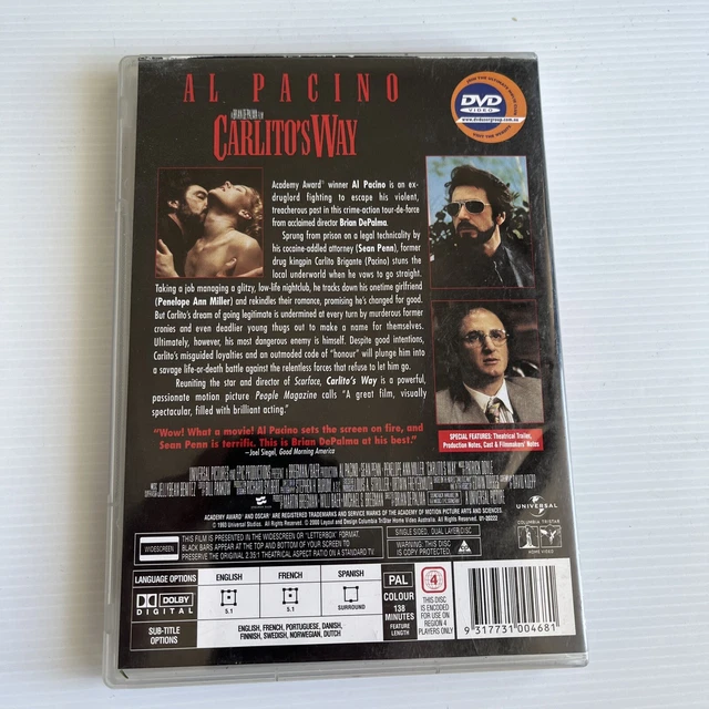 CARLITO'S WAY (DVD, 1993, Region 4) Al Pacino, Sean Penn, Penelope ...