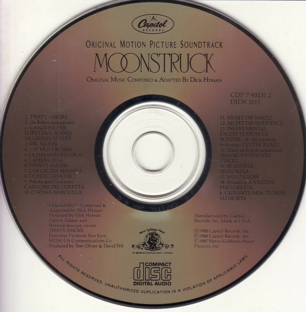 MOONSTRUCK SOUNDTRACK 1988 Capitol USA Dick Hyman Capitol JAX press CDP-790231-2 $5.00 - PicClick CA