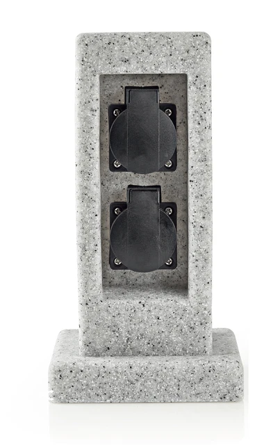 GARDEN SOCKET STONE look 2x socket column garden outdoor socket IP44 £ ...