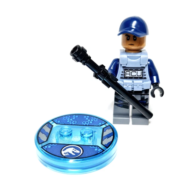 LEGO JURASSIC WORLD Minifigure ACU Guard with Dimensions Toy Tag Base ...