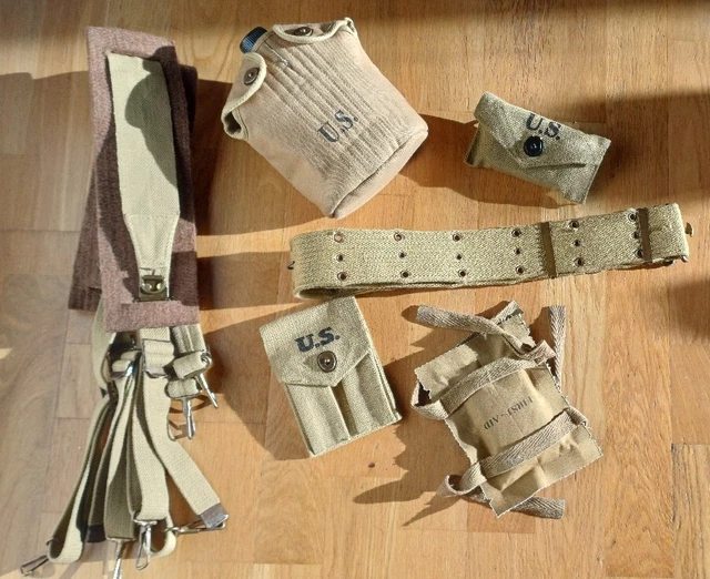 WW2 US ARMY Webbing Lot Airborne Belt M1936 Reproduction Field Gear £ ...