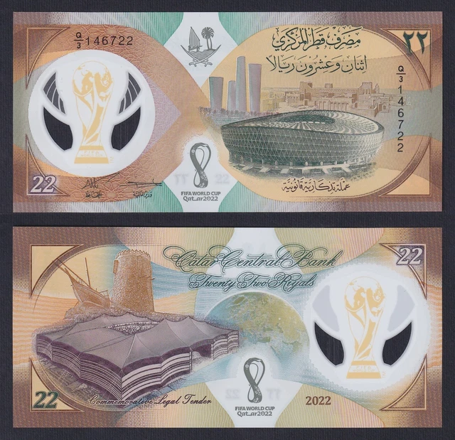 BANKNOTES QATAR 22 Riyals 2022 P. New FIFA World Cup Memorial Folder ...