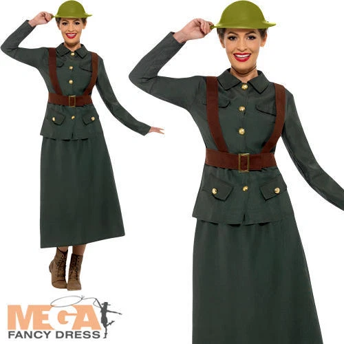 Ww2 Army Warden Ladies Fancy Dress Military Uniform Womens Adults 1940s