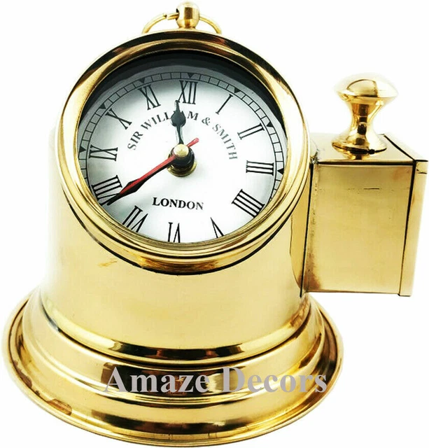VINTAGE LAITON GIMBLE Clock Binnacle Style Maritime Poli Ship Desk ...
