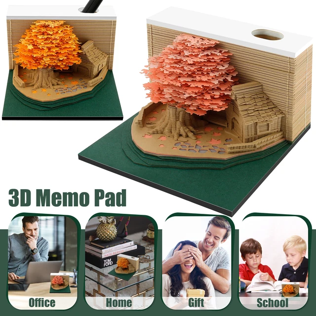 3D DESK NOTEPAD Creative Memo Pad with Pen Holder DIY Art Note ...