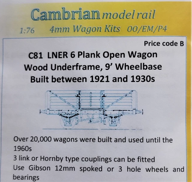 CAMBRIAN MODELRAIL, C081, LNER 6 Plank Open Wagon, Wood Underframe, 00 ...