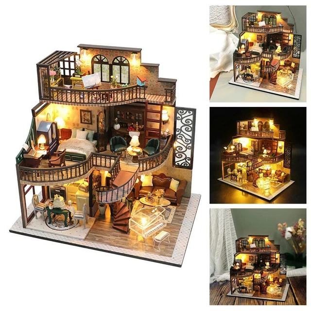 MINI DOLL HOUSE Kit Miniature DIY Dollhouse with Furniture Handmade for ...