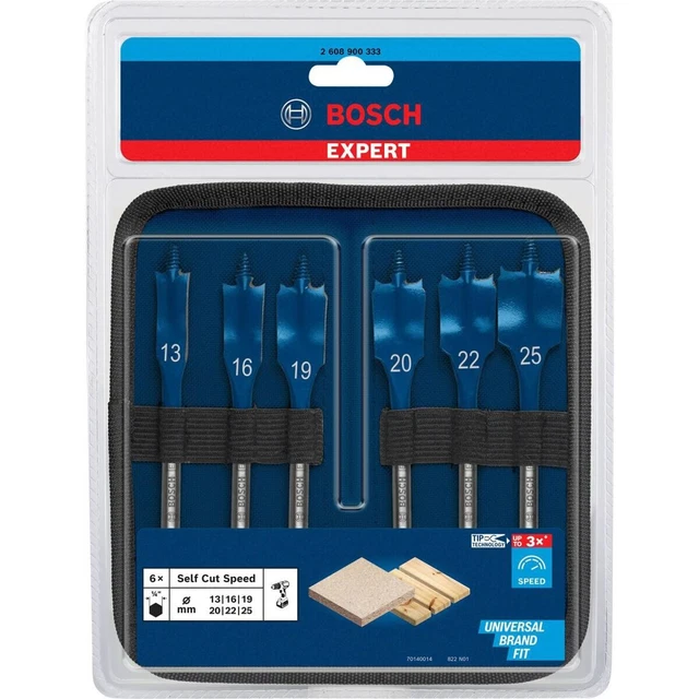 BOSCH FLAT BIT SelfCut Speed Wood Drill Bit Set 6 Piece With Pouch ...