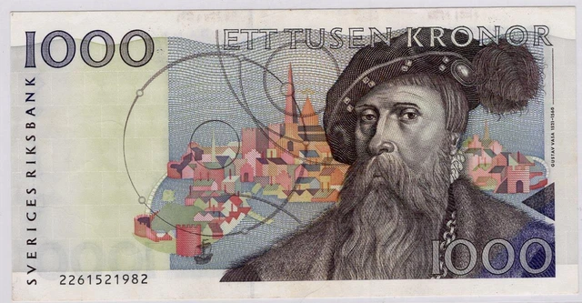 SWEDEN 1000 Kronor Sveriges Riksbank Note #p 60a 1989-92 .FV $100+ £59. ...