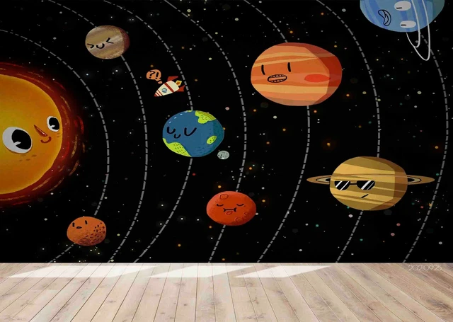 3D CARTOON SOLAR System Wallpaper Wall Mural Removable Self-adhesive ...