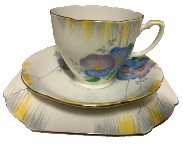 VINTAGE GRAFTON CHINA Art Deco Hand Painted Trio £17.50 - PicClick UK