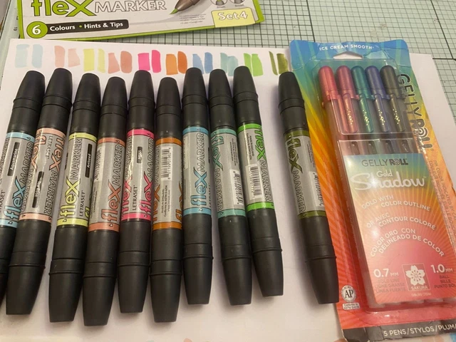 LETRASET FLEXMARKER 10 Pen Set & Gelly Roll Gold Shadow gel pens job ...