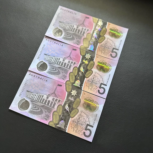 3X CONSECUTIVE $5 BB 16 PREFIX AUSTRALIAN POLYMER BANK NOTES STEVENS ...
