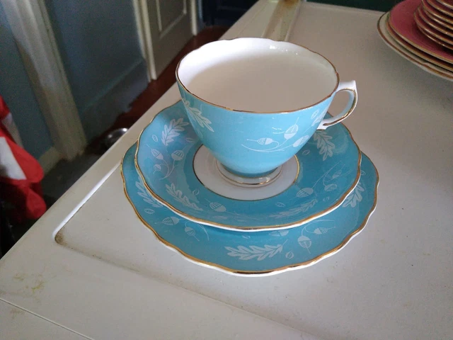 VINTAGE COLCLOUGH BLUE Acorn Trio English Bone China £1.25 - PicClick UK