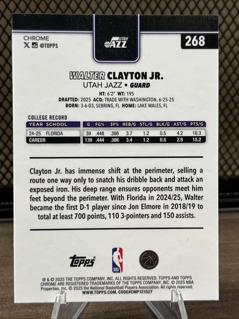WALTER CLAYTON JR. 2025-26 Topps Chrome Basketball Rookie Purple Prism ...