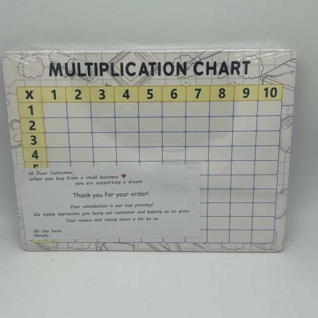 DRY ERASE MULTIPLICATION Chart Whiteboard 9 X 12 New Sealed $7.50 ...