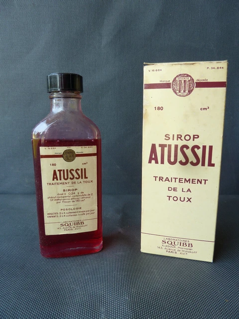 ANCIENNE BOITE MÉDICAMENT sirop Atussil Squibb french antique ...