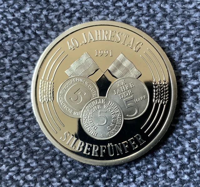 5 DEUTSCHE WÄHRUNG 40. Jahrestag Silberfünfer 1991 Deutschland Medaille Ø 35 mm EUR 3,80 ...